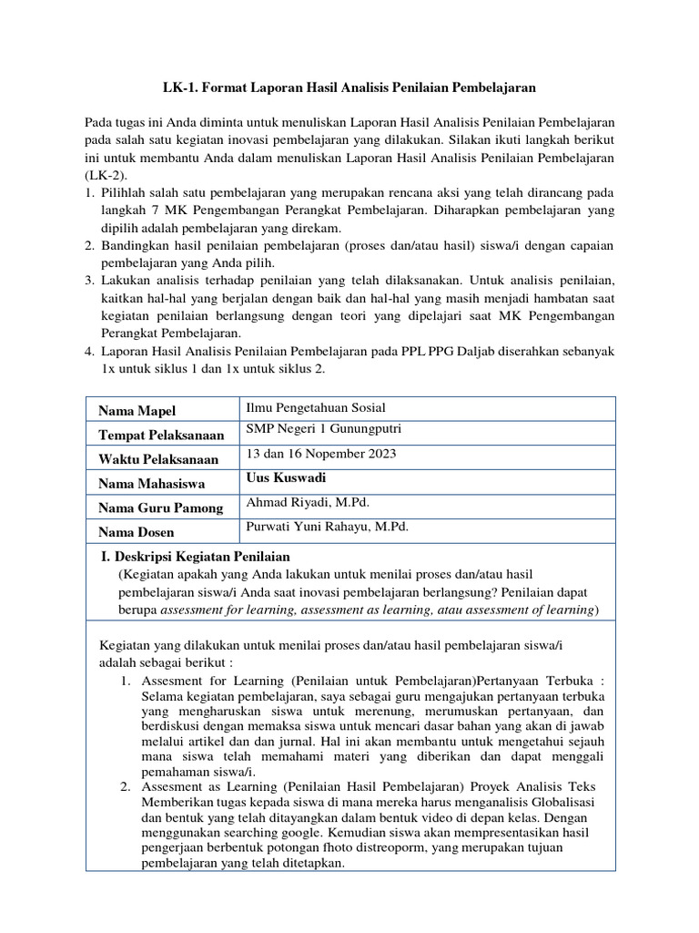 Format Hasil Asesmen Pembelajaran - Uus | PDF | Karier & Perkembangan ...