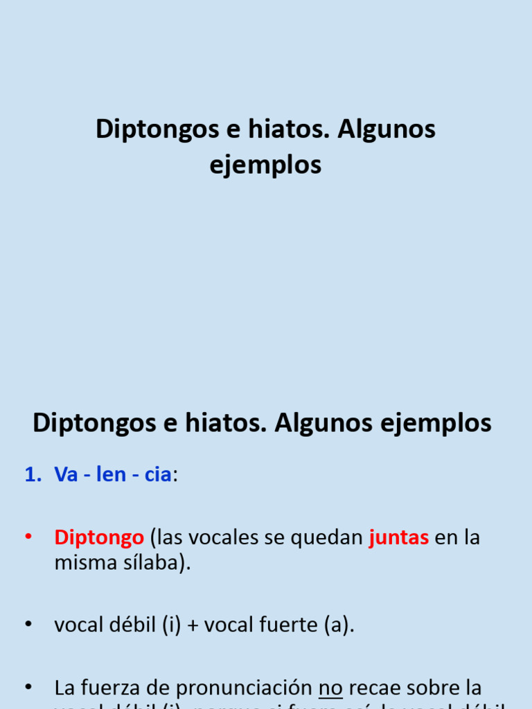 Tema 2. Diptongos e Hiatos. Algunos Ejemplos | PDF | Artes del Lenguaje ...