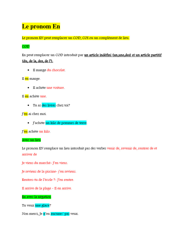 Pronom EN Et Y Extra Reading | PDF | Complément d'objet | Pronom