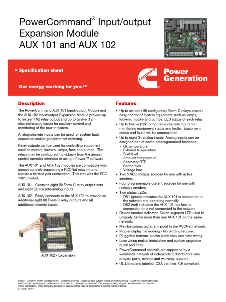 Powercommand Input/Output Expansion Module Aux 101 and Aux 102 | PDF ...
