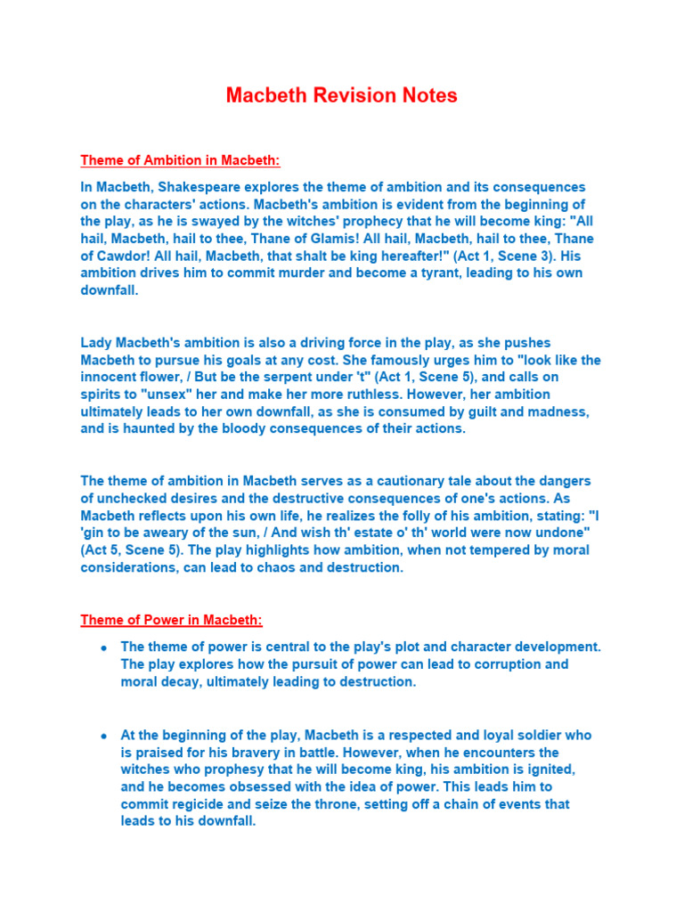 Macbeth Revision Sheets | PDF | Macbeth