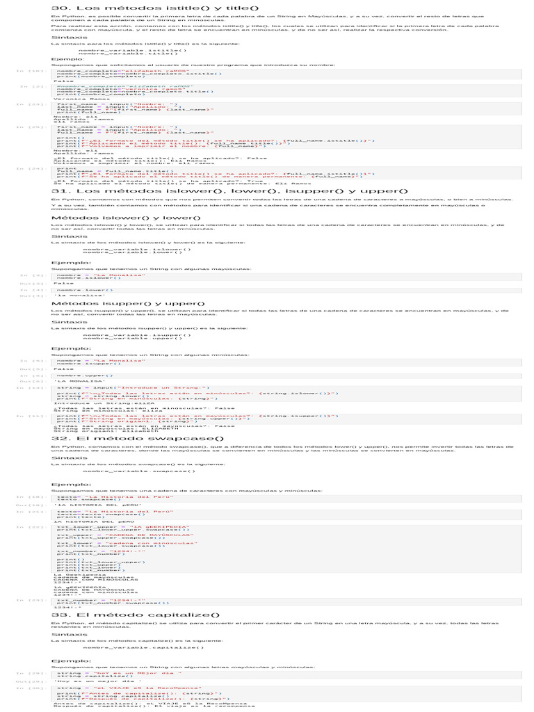 Los Métodos Istitle y Title | PDF | Caso de carta | Python (lenguaje de programación)