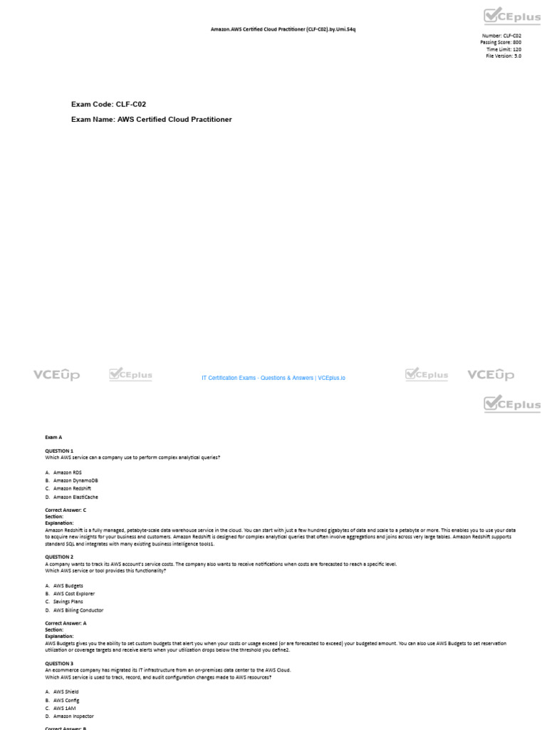 Amazon - Aws Certified Cloud Practitioner CLF C02.by .Umi .54q | PDF | Amazon Web Services ...