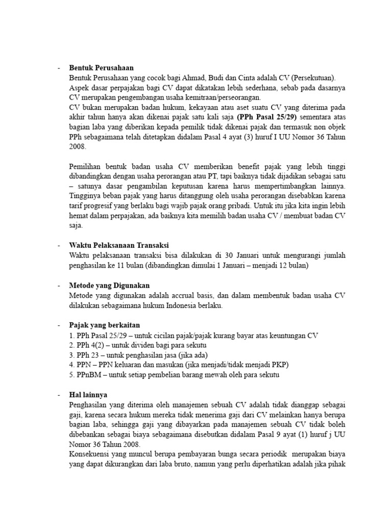 Pajak dan Keuntungan CV untuk Usaha | PDF | Pengelolaan Keuangan & Uang