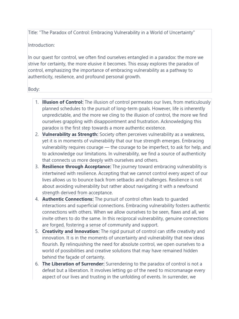 The Paradox of Control | PDF | Psychological Resilience | Behavioural Sciences