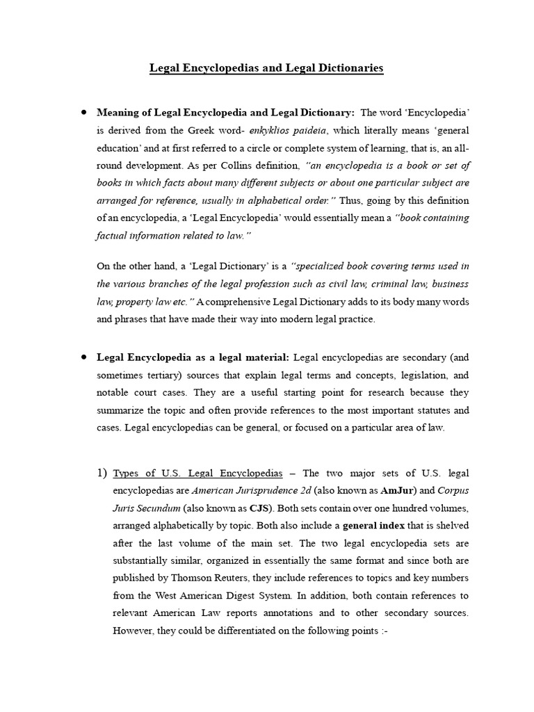 Legal Encyclopedias and Legal Dictionaries | PDF | Encyclopedias ...