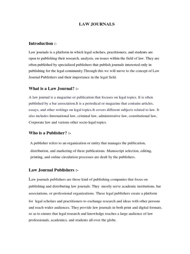 Project Law Journals | PDF | Law Review | Publishing