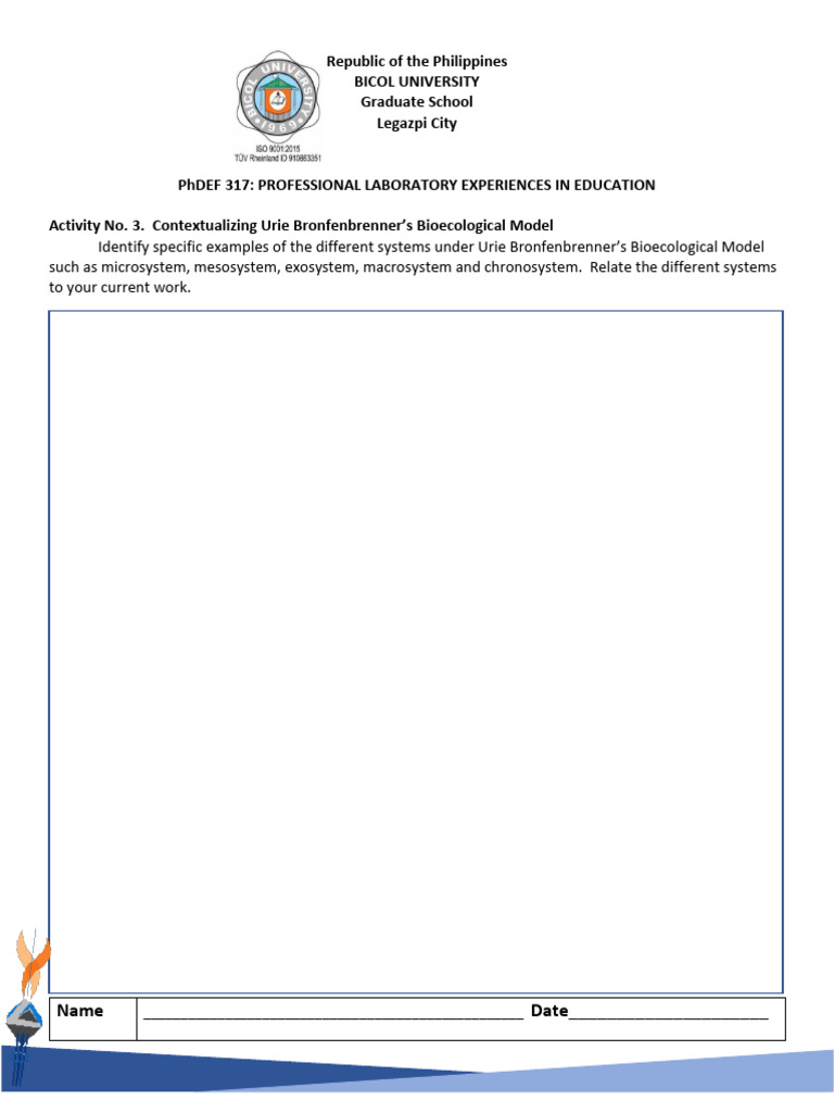 Worksheet 3 - Contextualizing Bronfenbrenners Bioecological Model | PDF