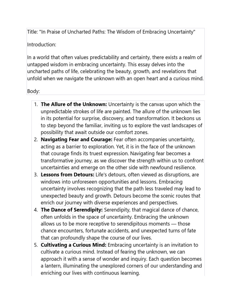 In Praise Of Uncharted Paths Pdf