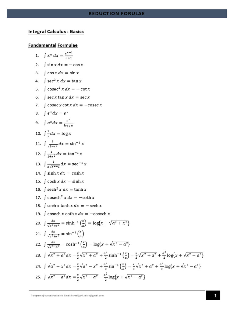 Reduction Formulae Pdf Trigonometric Functions Combinatorics