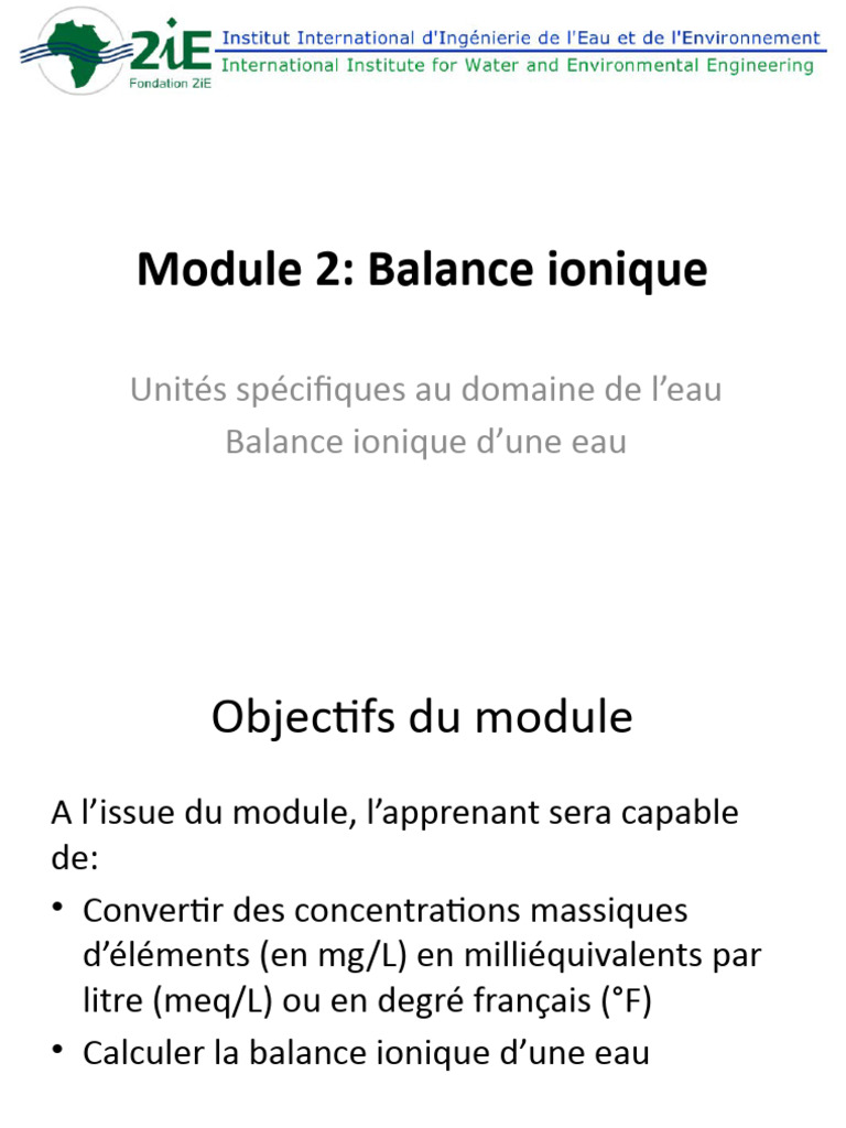 Balance ionique de l'eau en meq/L et °F | PDF | Ion | Éléments chimiques