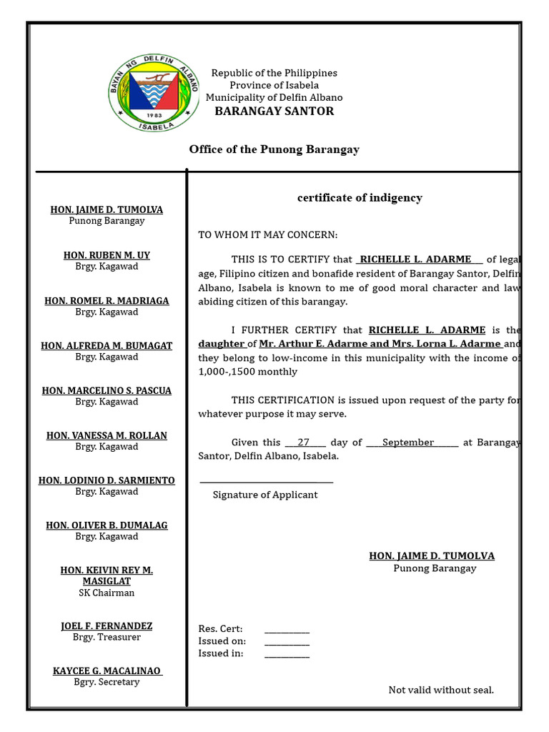 Certificate of Indigency | PDF