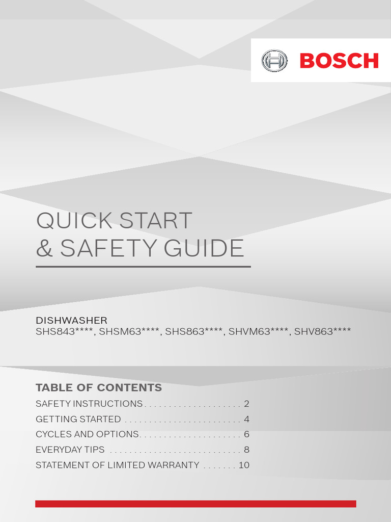 Bosch Dishwasher Quick Start Guide | PDF | Dishwasher | Materials