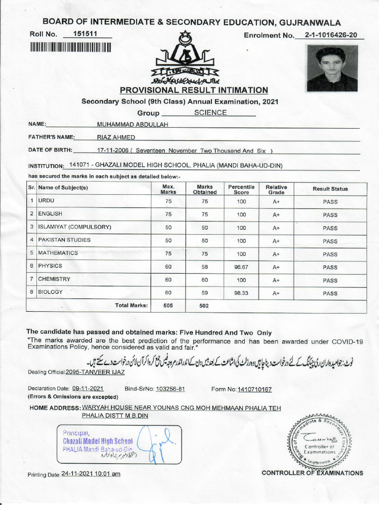 9th Class Board Result | PDF