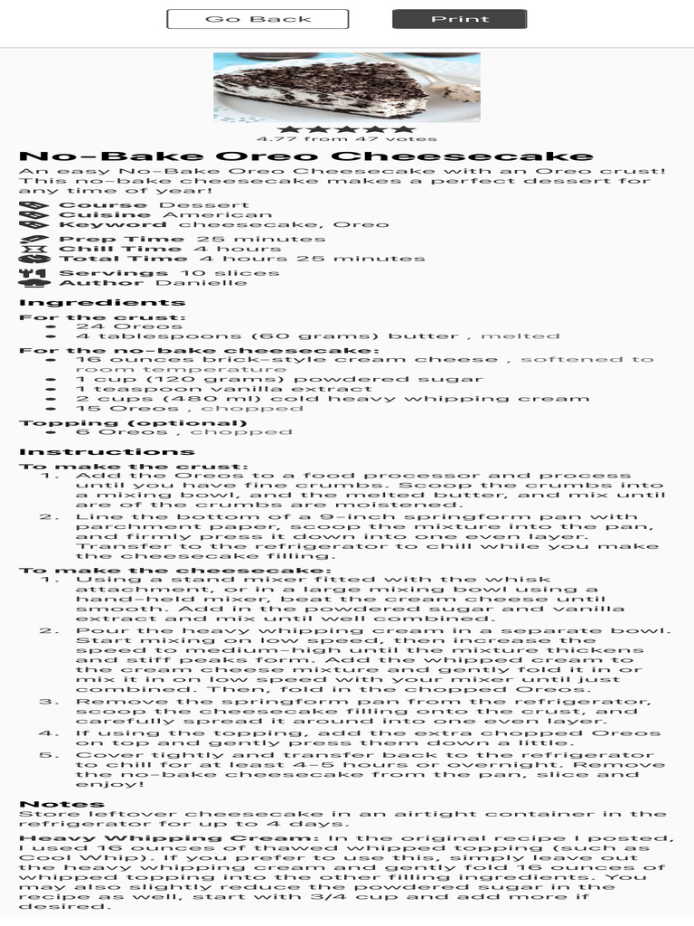 No-Bake Oreo Cheesecake | PDF | Cheesecake | Whipped Cream