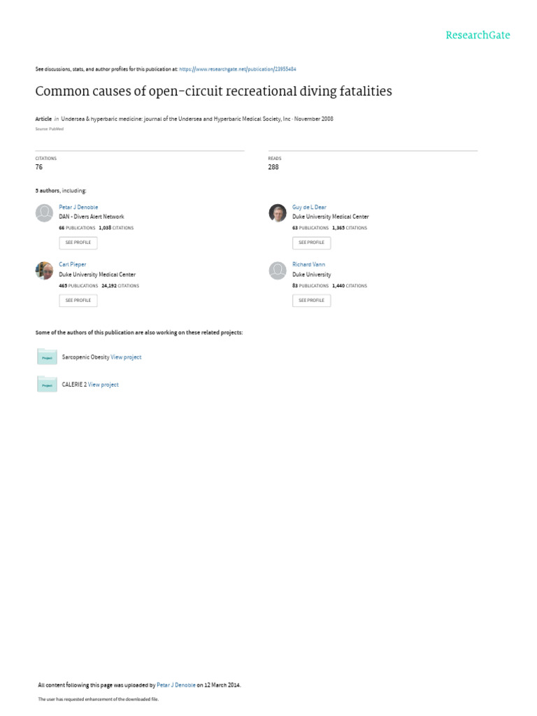 Common Causes of Open-Circuit Recreational Diving | PDF | Scuba Diving ...