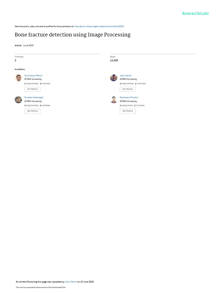 Bone Fracture Detection Using Image Processing: June 2020 | PDF | Medical Imaging | Radiology