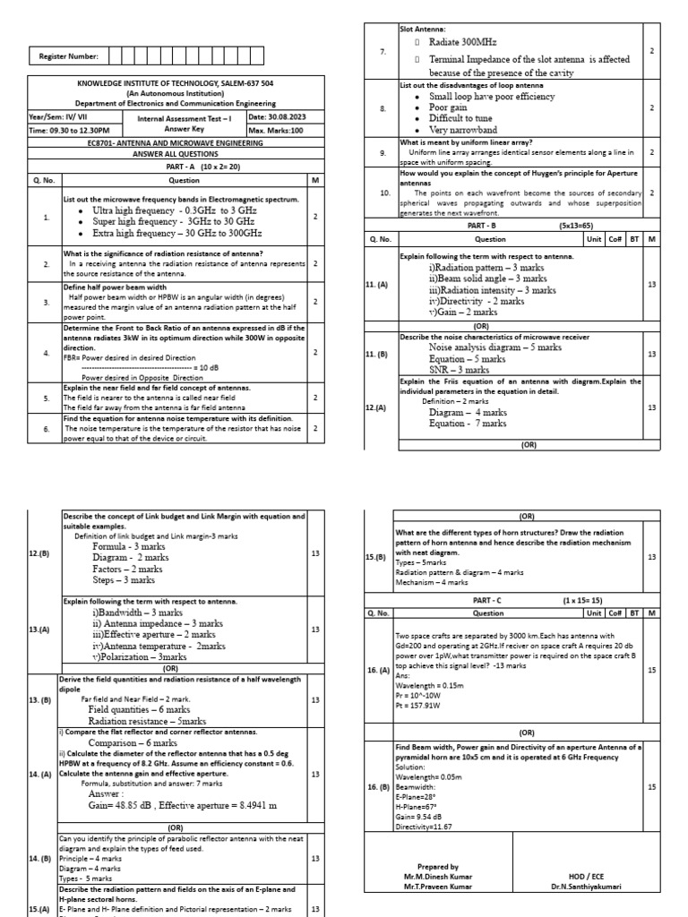 IAT-1 AME Answer Key | PDF | Antenna (Radio) | Broadcast Engineering