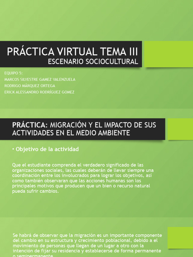 Desarrollo Sustentable - Práctica Virtual Tema Iii | PDF | Entorno natural | Migración humana