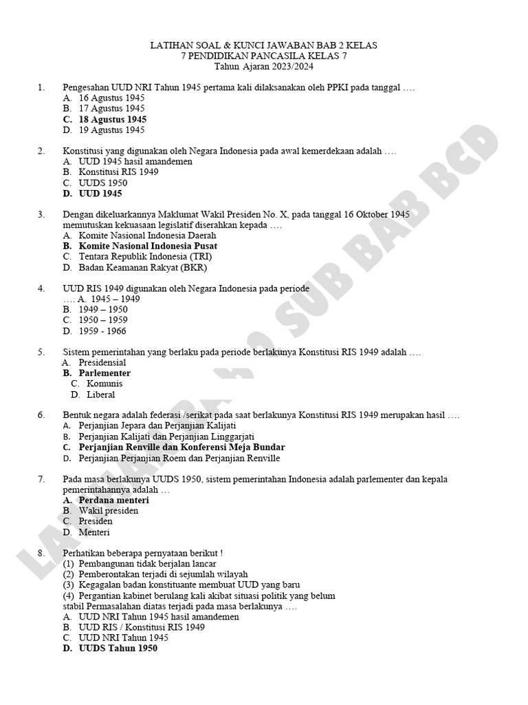Soal UUD NRI dan Konstitusi RIS | PDF | Politik