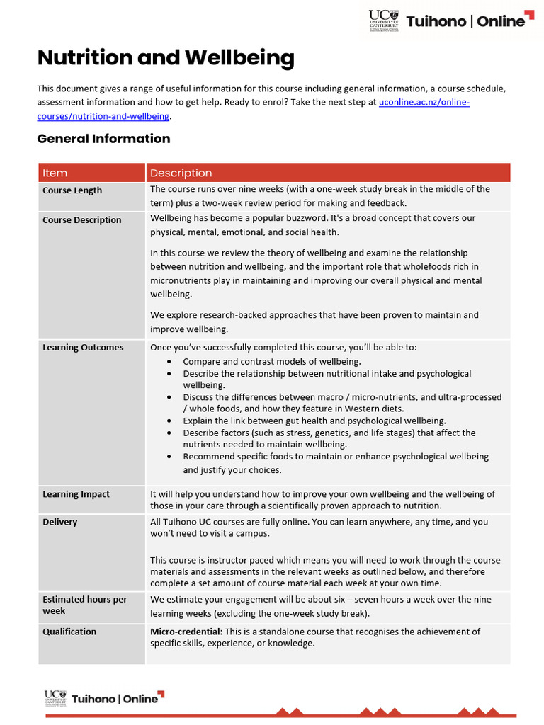 Nutrition and Wellbeing Course Information | PDF | Well Being | Learning