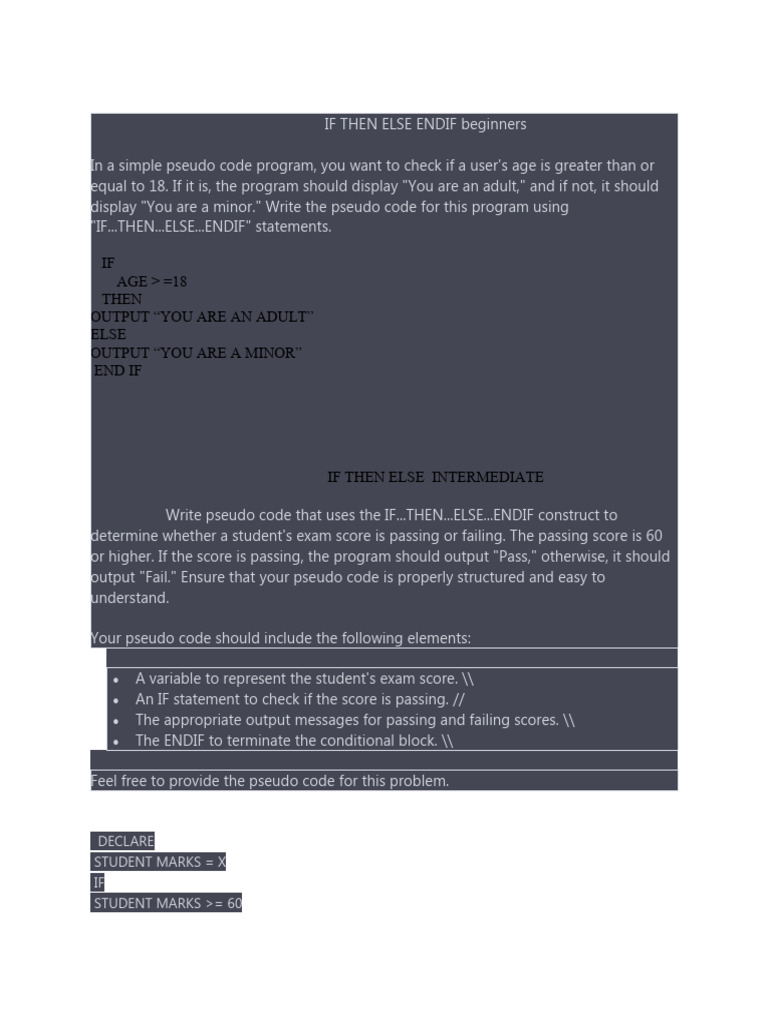 IF THEN ELSE ENDIF Beginners | PDF | Computer Science | Theoretical ...