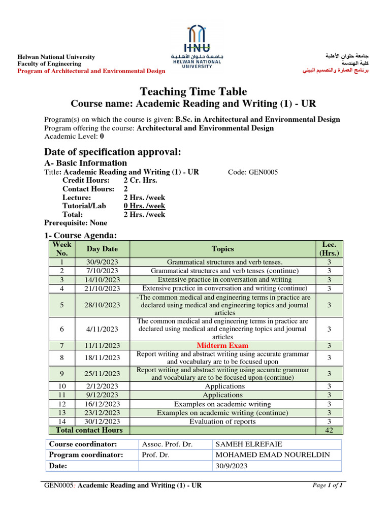 GEN0005 - Teaching Time Table (Fall 2023) | Download Free PDF | Human Communication | Linguistics