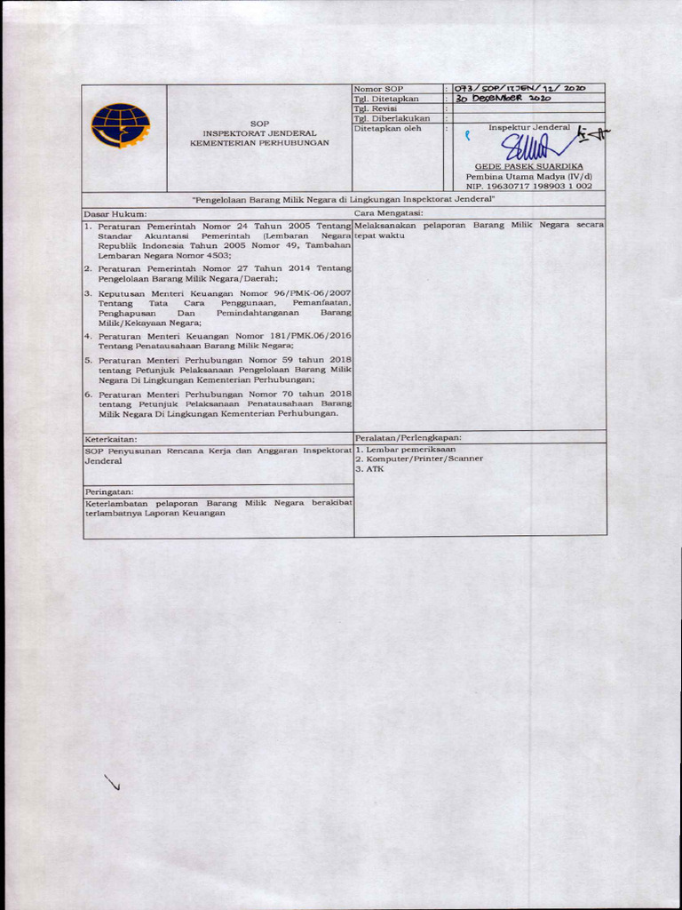 Contoh SOP Pengelolaan BMN Itjen | PDF
