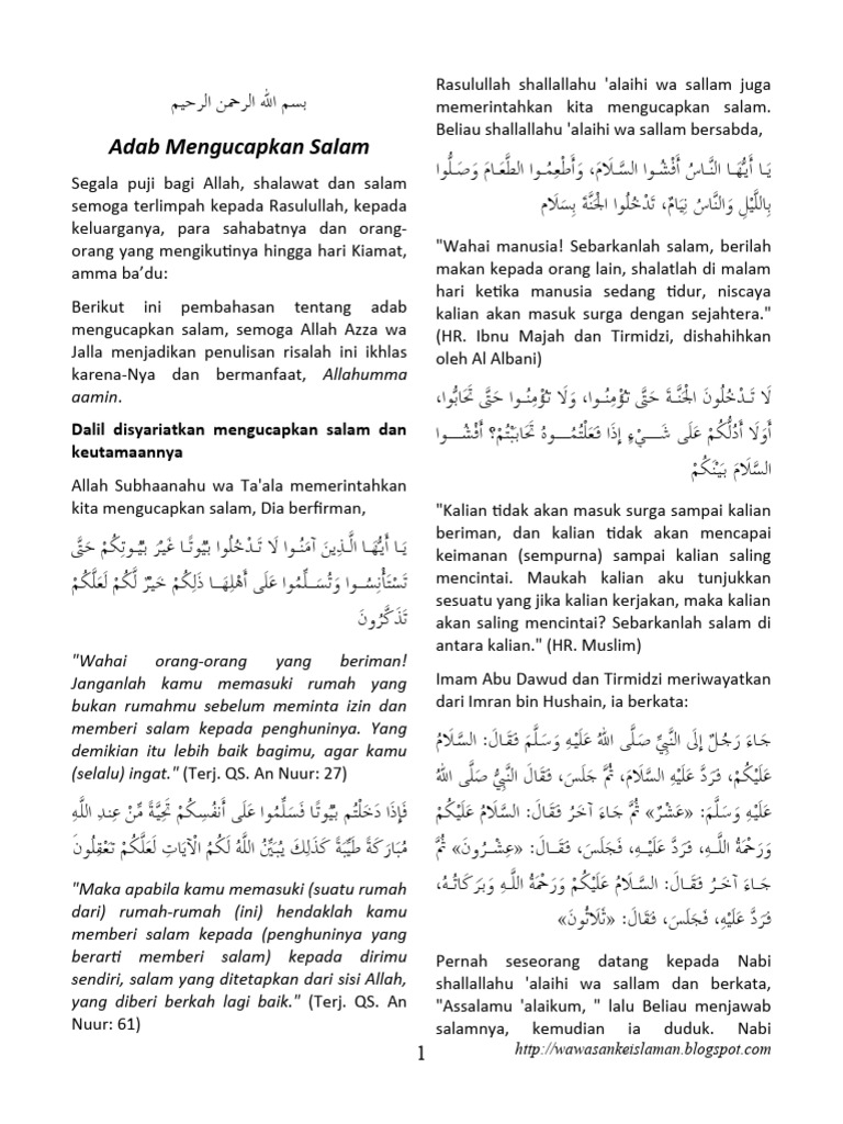 Adab Mengucapkan Salam dalam Islam | PDF
