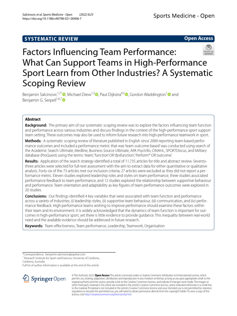 Factors Influencing Team Performance: What Can Support Teams in High ...