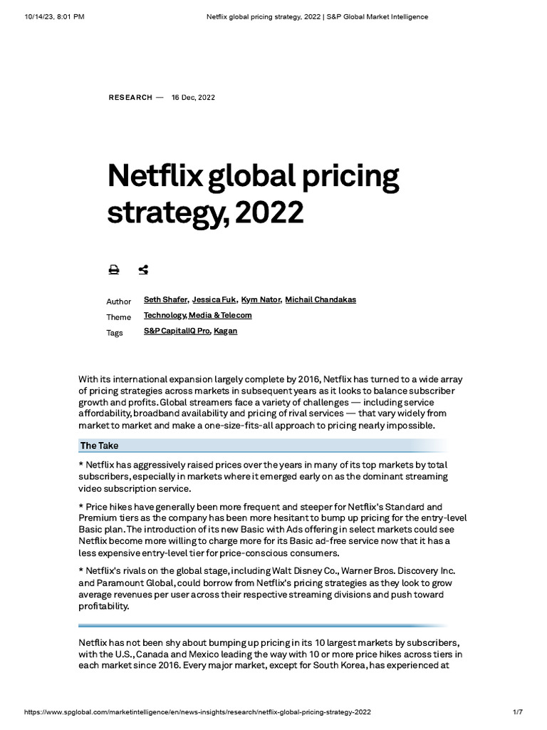 Netflix Global Pricing Strategy, 2022 - S&P Global Market Intelligence ...
