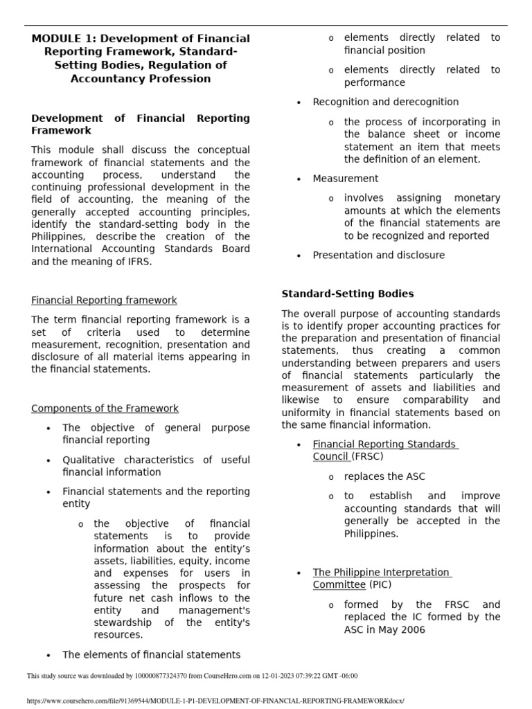 Module 1 p1 Development of Financial Reporting Framework | PDF ...