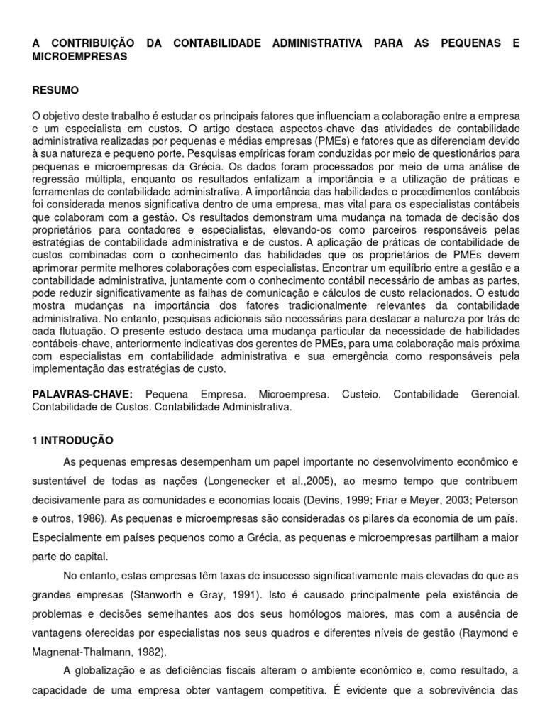 Contabilidade Administrativa em PMEs: Impactos | PDF | Contabilidade ...