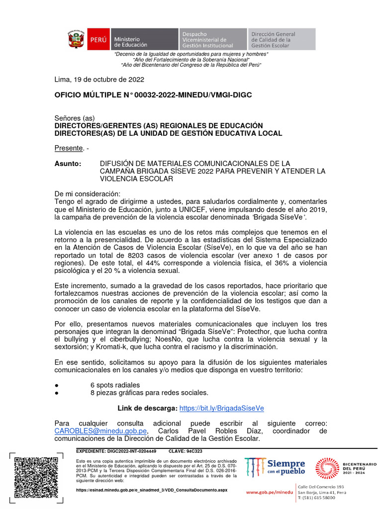 Campaña Brigada SíseVe 2022: Prevención de Violencia Escolar | PDF ...