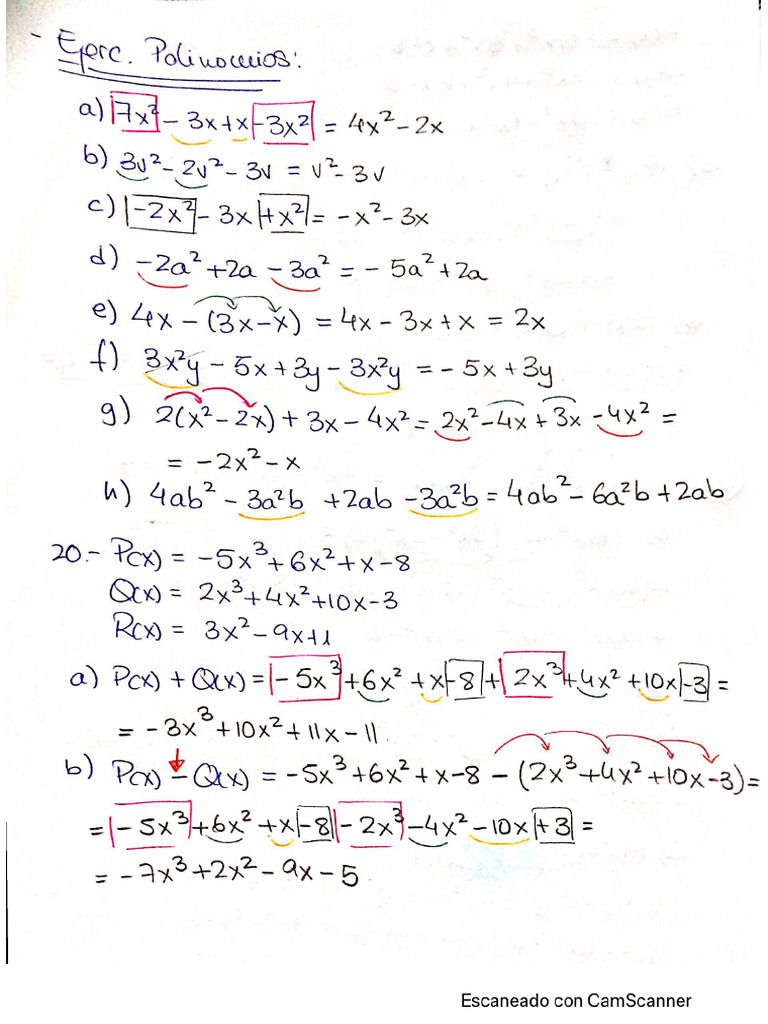 Soluciones Polinomios - Ejercicios Recuper | PDF