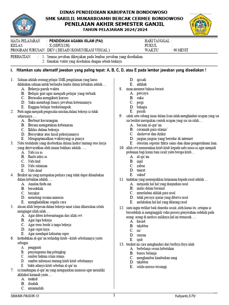 Soal Fix PAI Kls X | PDF