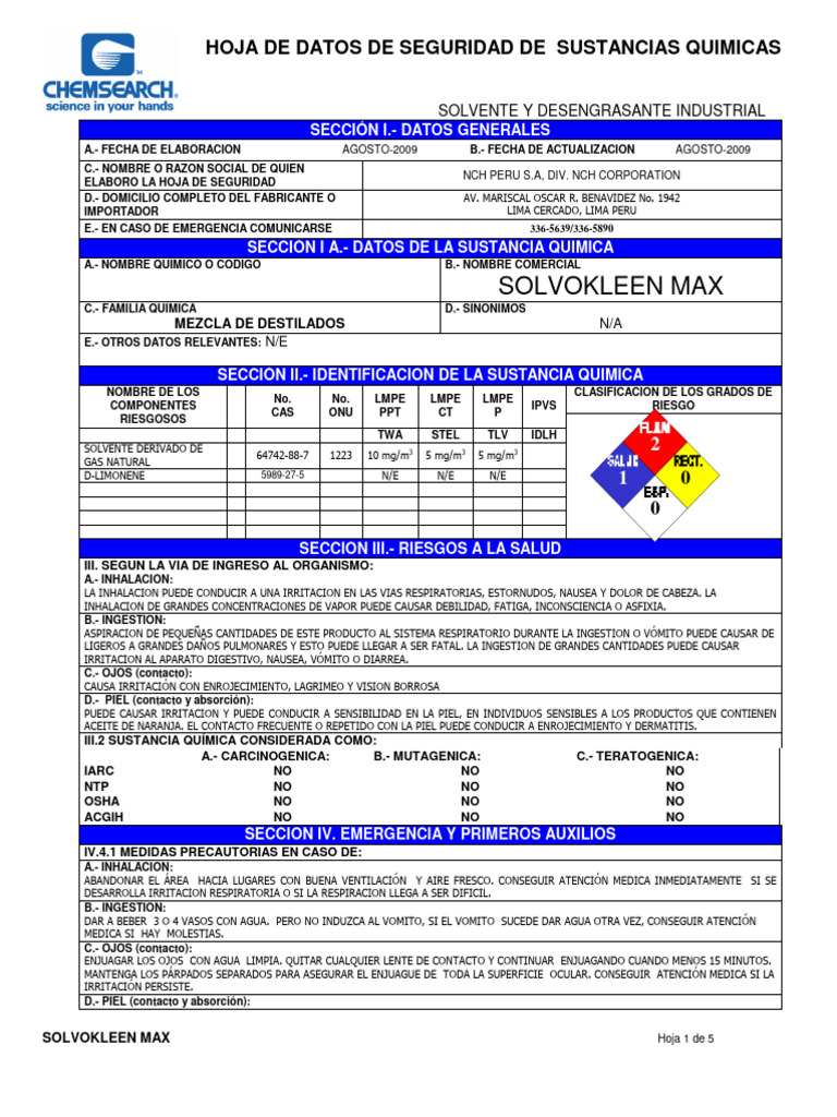 Msds Solvokleen Max HT | PDF | Combustión | Agua