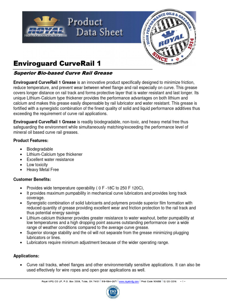 31.royal Enviroguard CurveRail Grease | PDF | Lubricant | Rail Transport