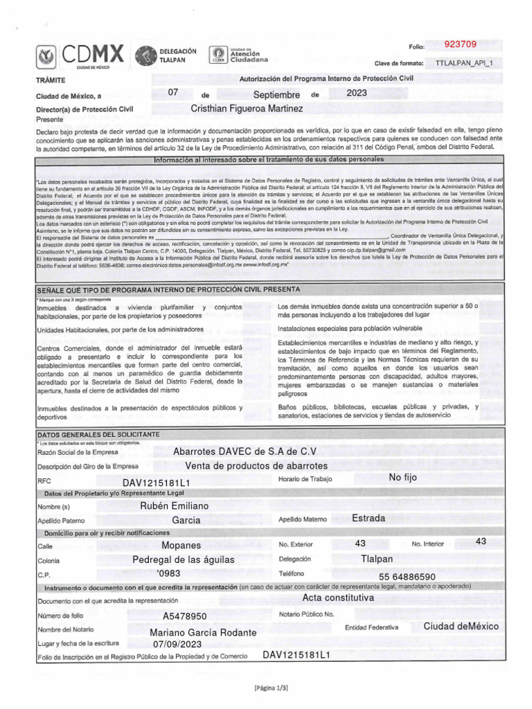 FORMATO DE PROTECCIÓN CIVIL RELLENADA | PDF