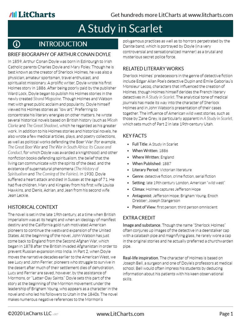 A Study in Scarlet LitChart | PDF | Sherlock Holmes | Dr. Watson