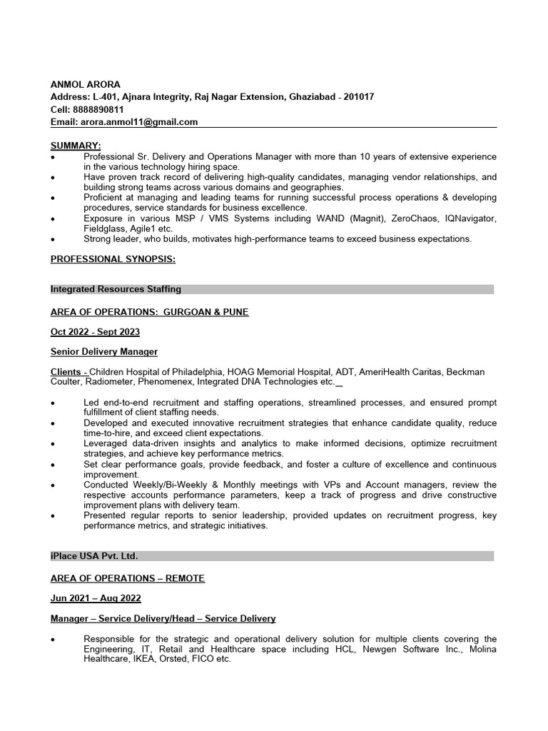 Anmol Arora - Resume | PDF | Recruitment | Sales