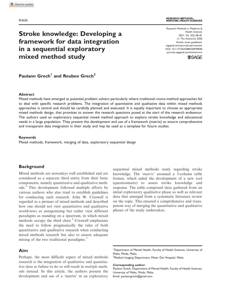 Grech Grech 2020 Stroke Knowledge Developing A Framework For Data Integration in A Sequential ...