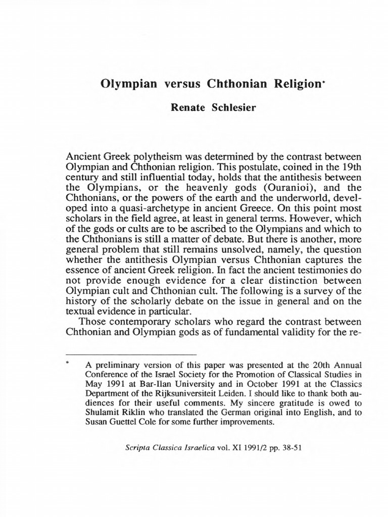 Schlesier Olympian Versus Chthonian | PDF | Ancient Greek Religion