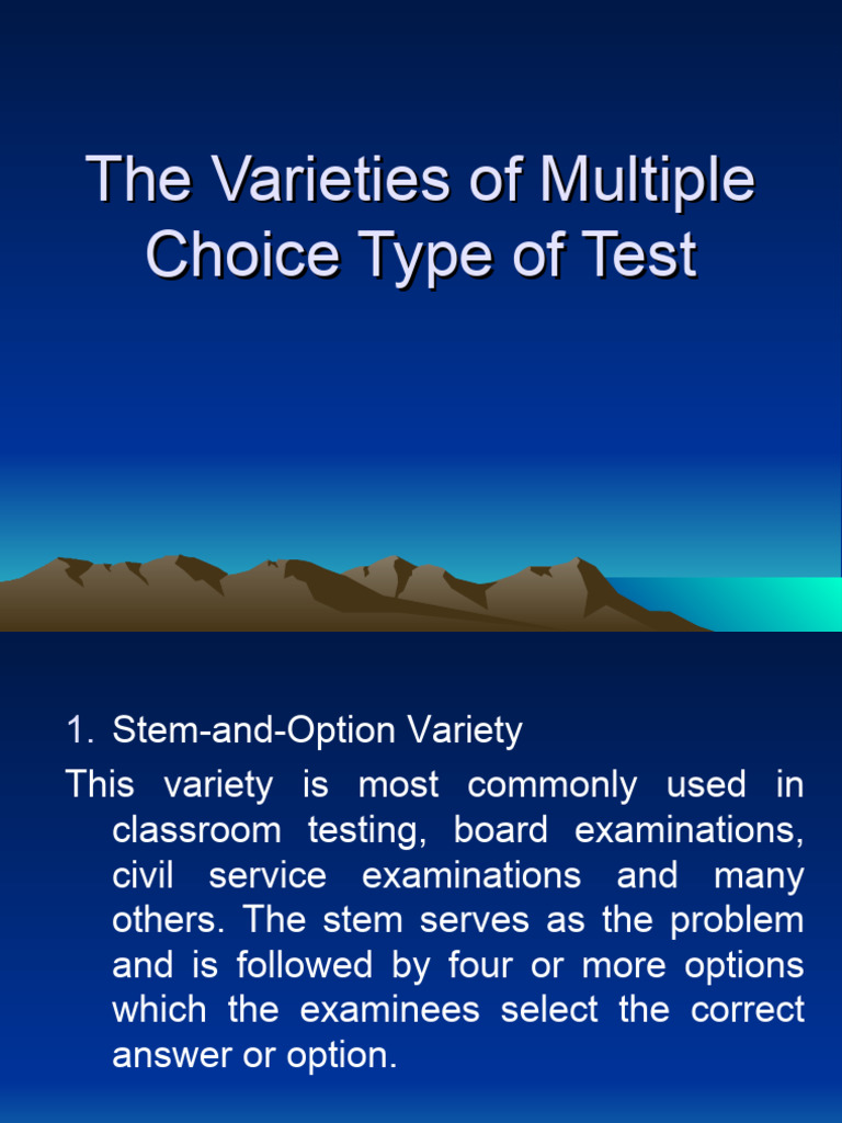 The Varieties of Multiple Choice Type of Test | PDF | Multiple Choice ...