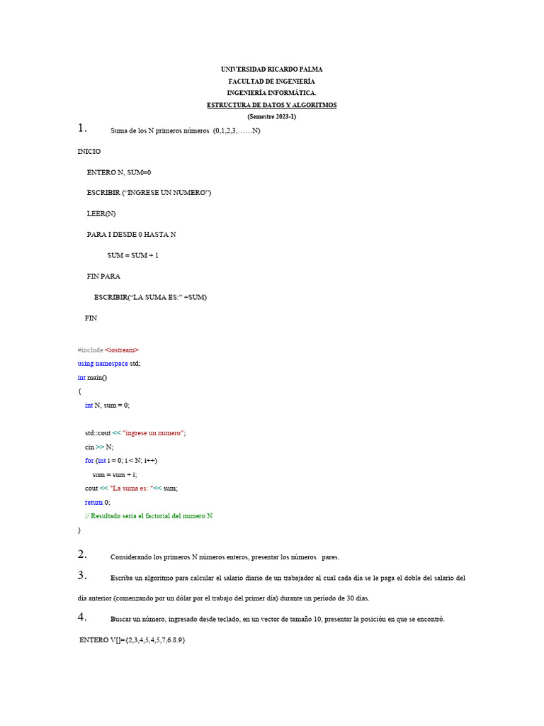 Practica de Algoritmos-5 C++ Informatica | PDF