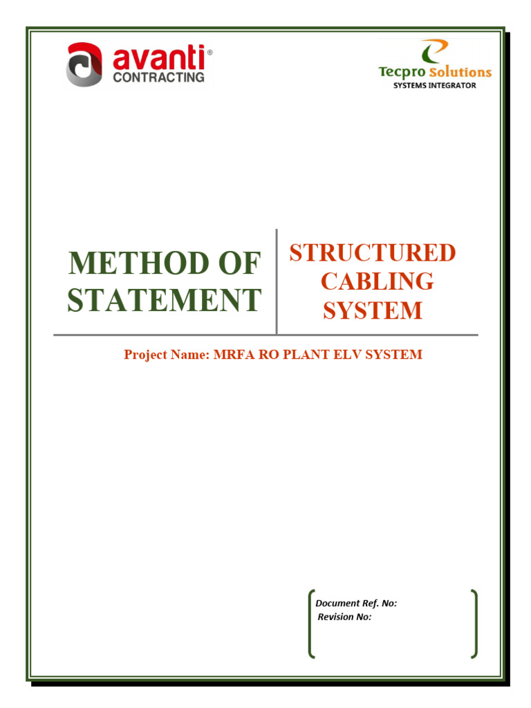Structured Cabling System Method Statement | PDF | Optical Fiber ...