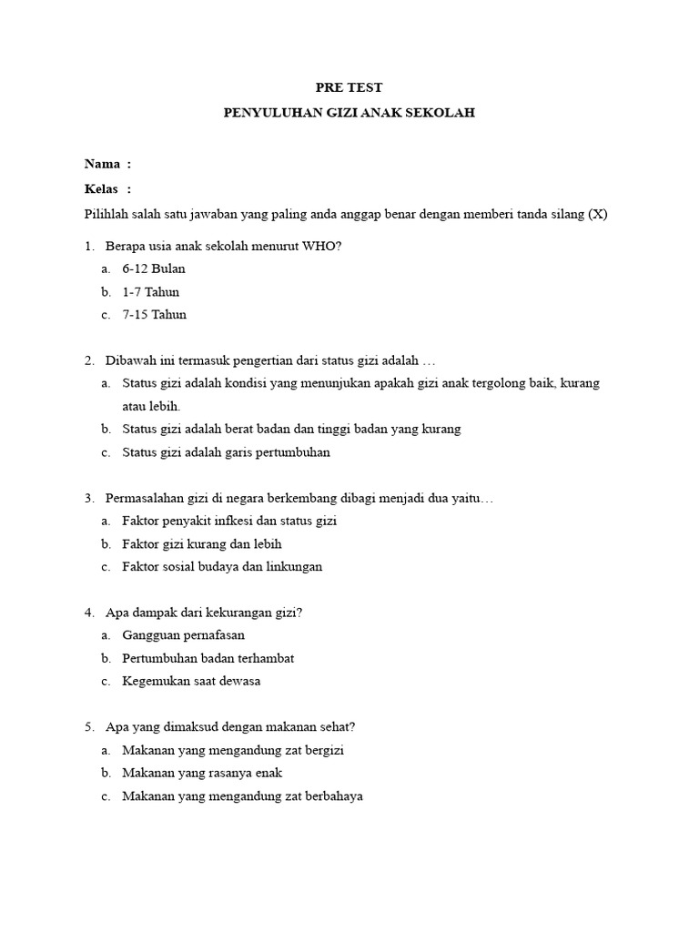 Pre Dan Post Test Penyuluhan Gizi Anak Sekolah | PDF