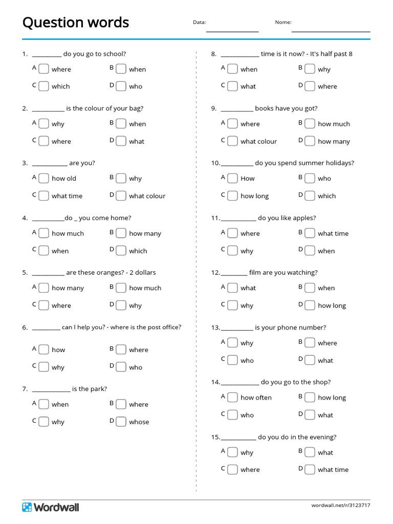 Question Words Exercises | PDF