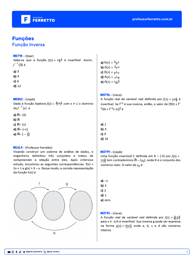 Questions Matematica Funcoes Funcao-Inversa | PDF | Função (Matemática ...