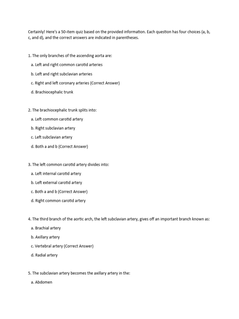 50-Item Quiz on Human Circulatory System | PDF | Vein | Heart